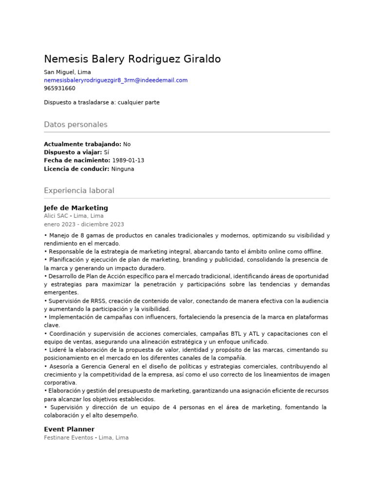 CV Nemesis Baler y Rodriguez Giraldo | PDF | Marketing | Marca