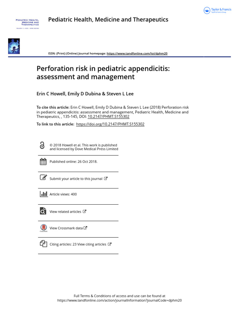 Perforation Risk in Pediatric Appendicitis Assessment and Management ...
