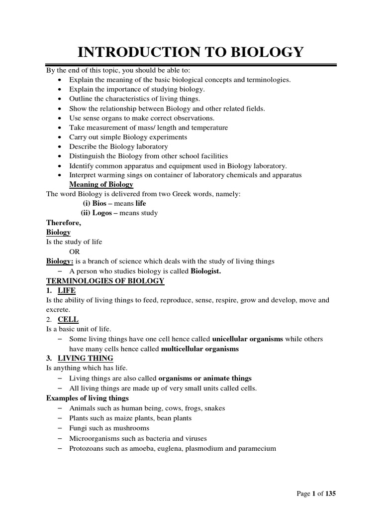 Biology Form One Notes | PDF | Experiment | Fahrenheit