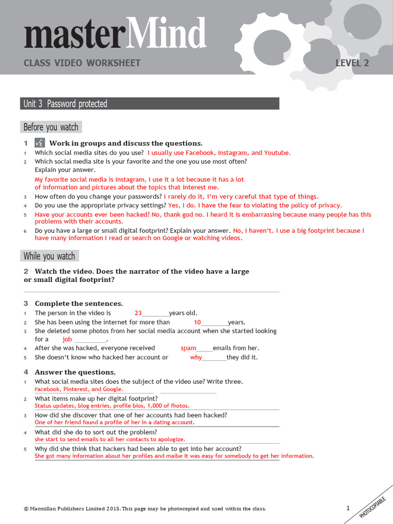 Class Video Worksheet | PDF | Popular Culture & Media Studies | Social ...