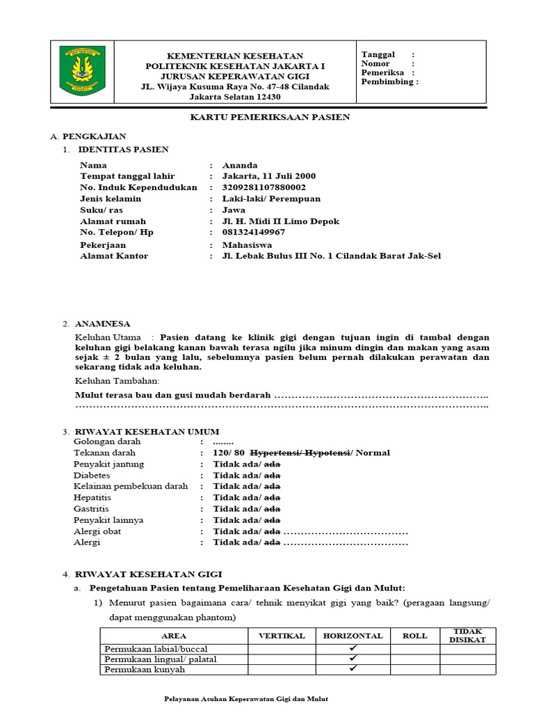 Contoh Pengisian Kartu Status | PDF