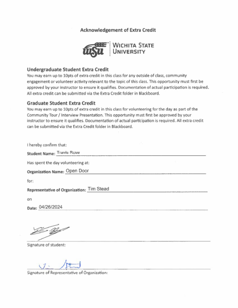 Acknowledgement of Extra Credit Form | PDF