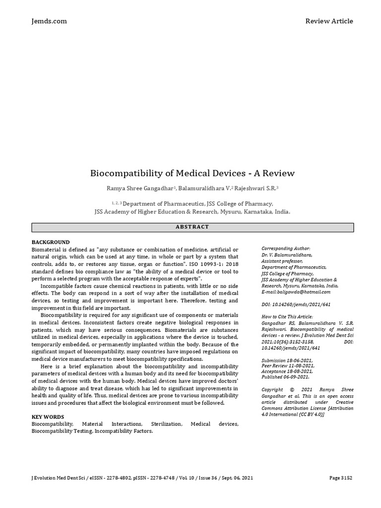 Ramya Shree G - Jemds - RA - Issue - 36 | PDF | Inflammation | Biomaterial