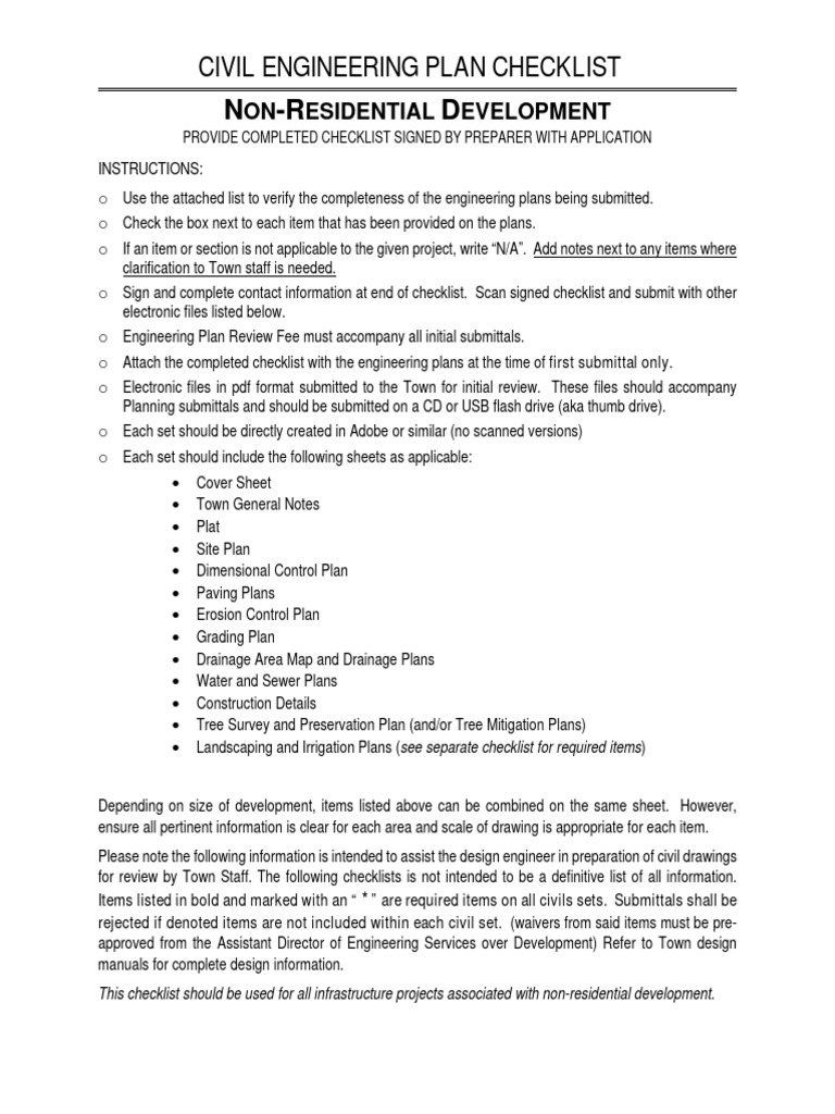 Civil Plans Civil Engineering Checklist (Non-Residential) PDF | PDF ...