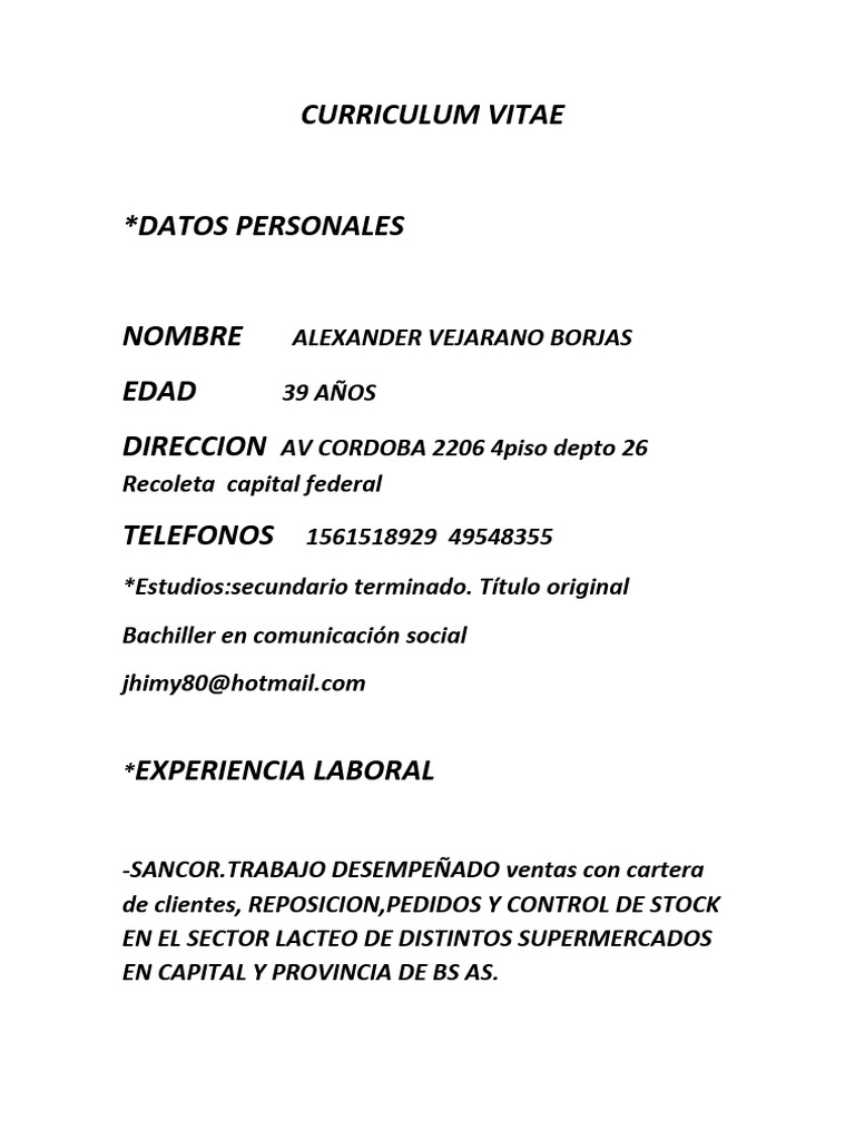 CV Ale Repositor | PDF | Finanzas y dinero