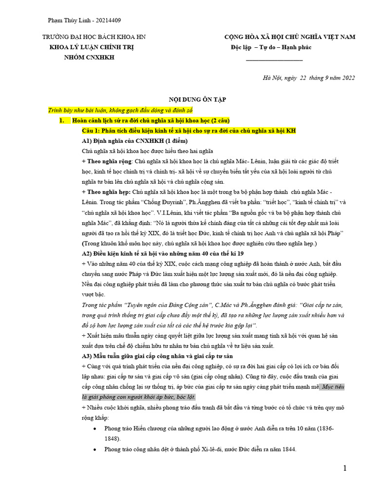 CNXH thi cuối kì 2022.2 | PDF