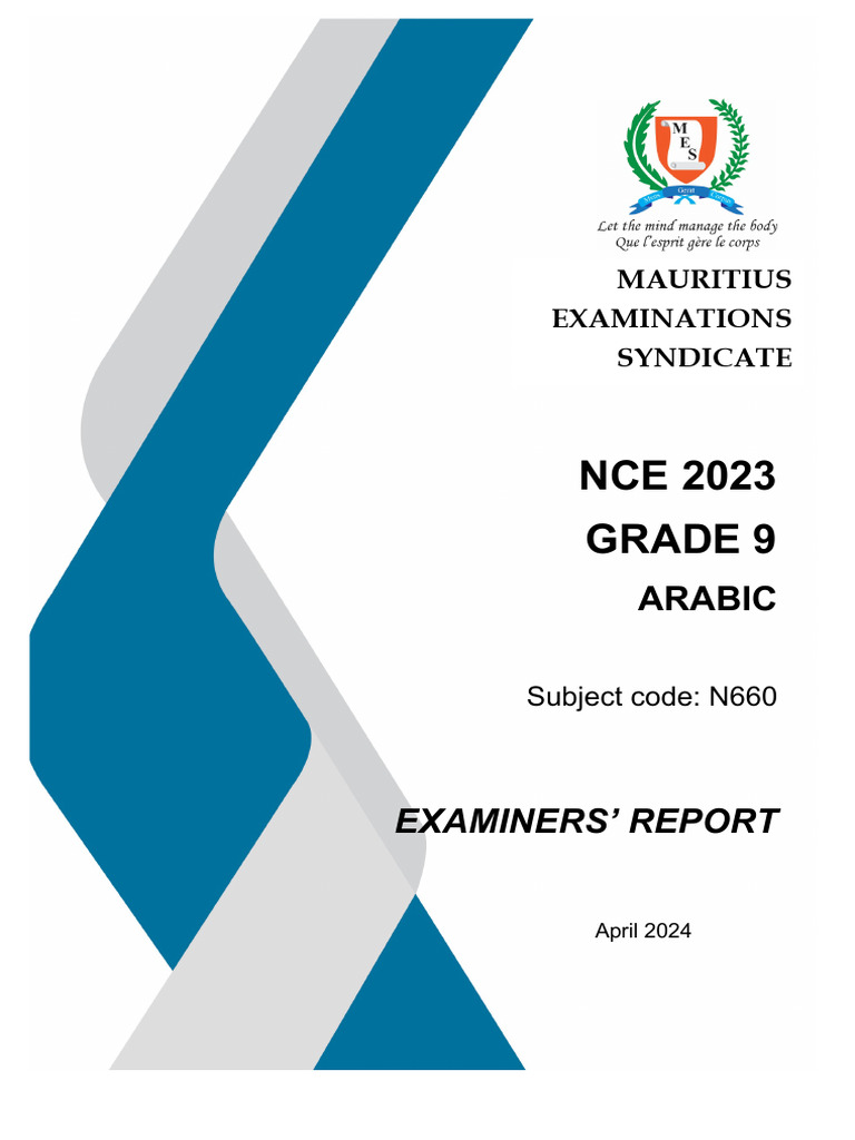 NCE 2023 Grade 9 Arabic Exam Report | PDF | Grammatical Gender ...