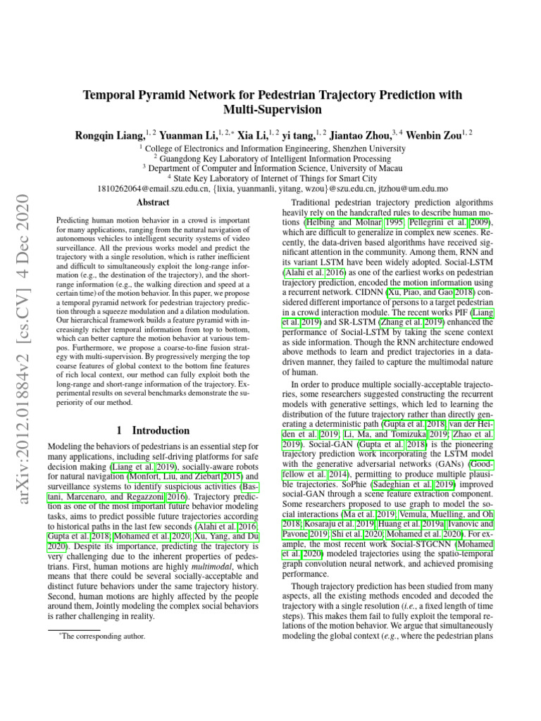 Temporal Pyramid Network For Pedestrian Trajectory Prediction With Pdf Applied Mathematics