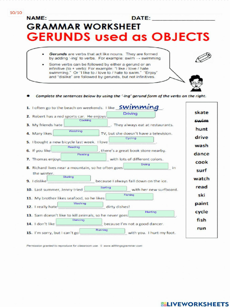 Gerunds As Object Acitivity 1 | PDF