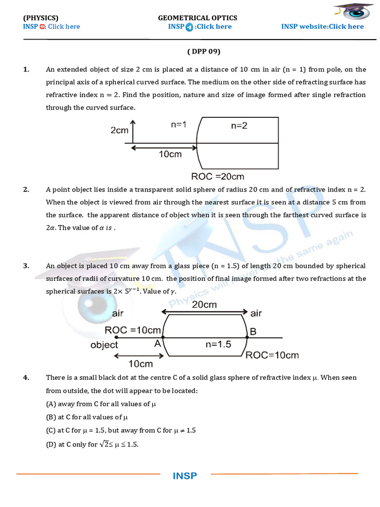 Geometrical Optics DPP 09 | PDF | Sphere | Optics