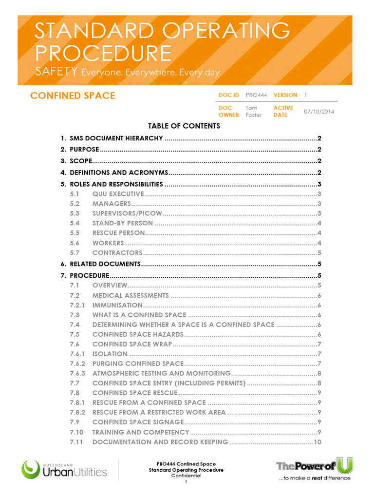 SOP Confined Space Entry | PDF | Occupational Safety And Health | Ventilation (Architecture)
