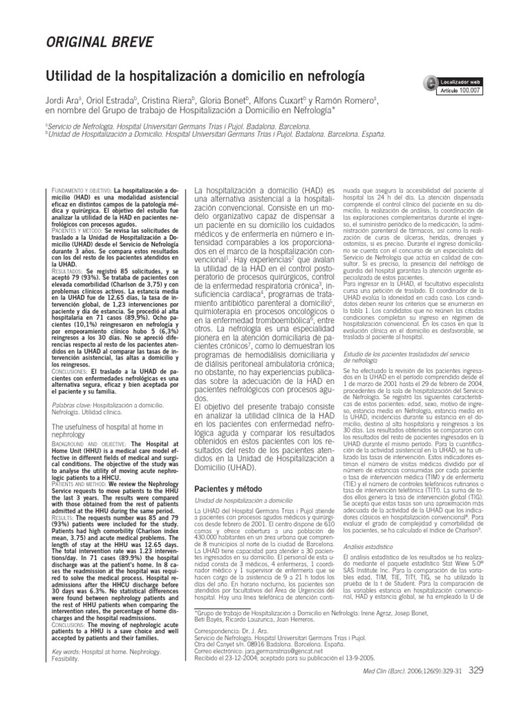 Utilidad de La Hospitalización A Domicilio en Nefrología - Med Clin ...