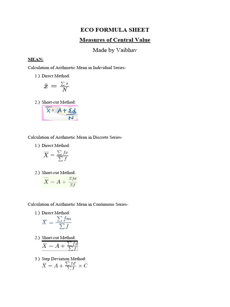 Central Value & Index Formulas Guide | PDF | Computers | Technology ...