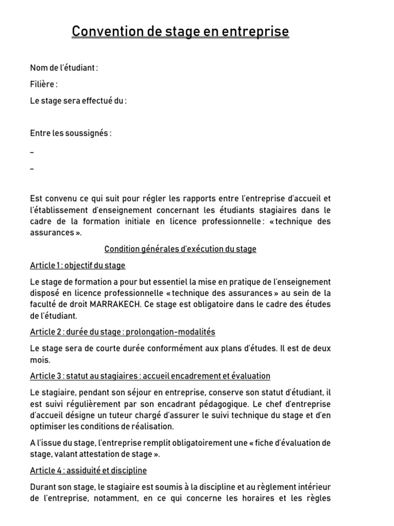 Convention de stage en entreprise | PDF | Enseignement