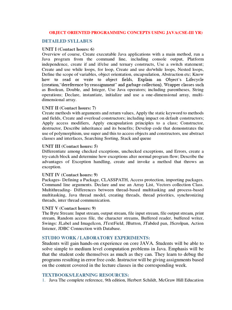 Object Oriented Programming Concepts Using Java Pdf Method Computer Programming