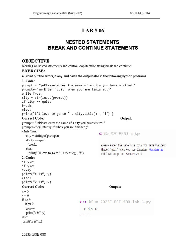 lab6 | PDF | Control Flow | Computer Programming