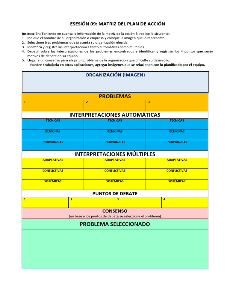 Matriz Del Plan de Acción - Sesión 9 | PDF