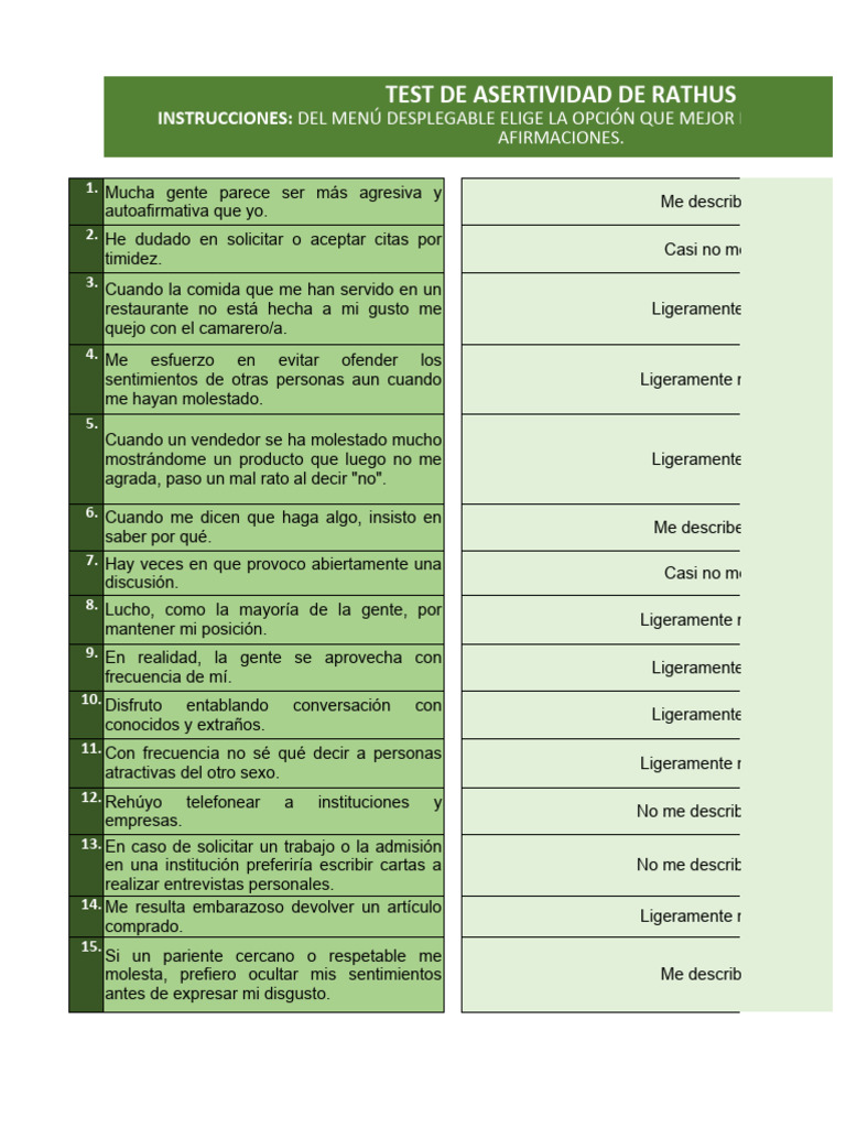 Actividad 04. Prueba de Asertividad de RATHUS | PDF