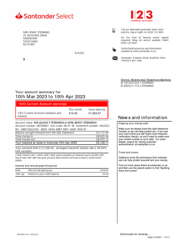 Current Account Statement 11042023 | PDF | Overdraft | Credit Card