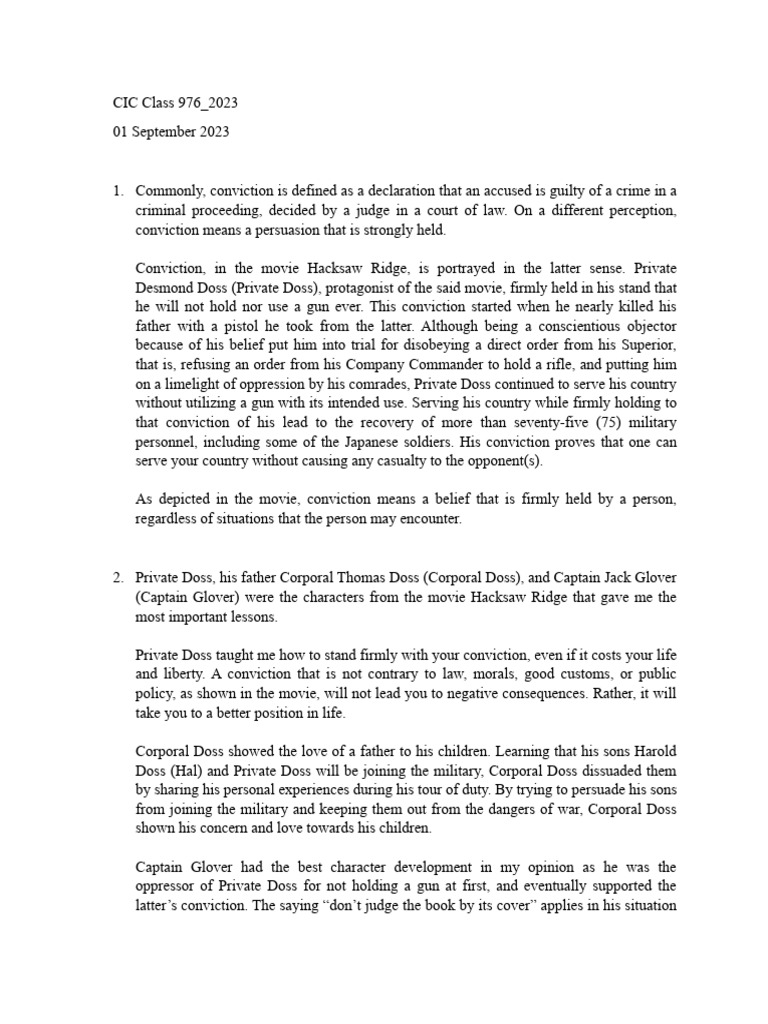 Doss Assignment | Download Free PDF | Hacksaw Ridge | Justice