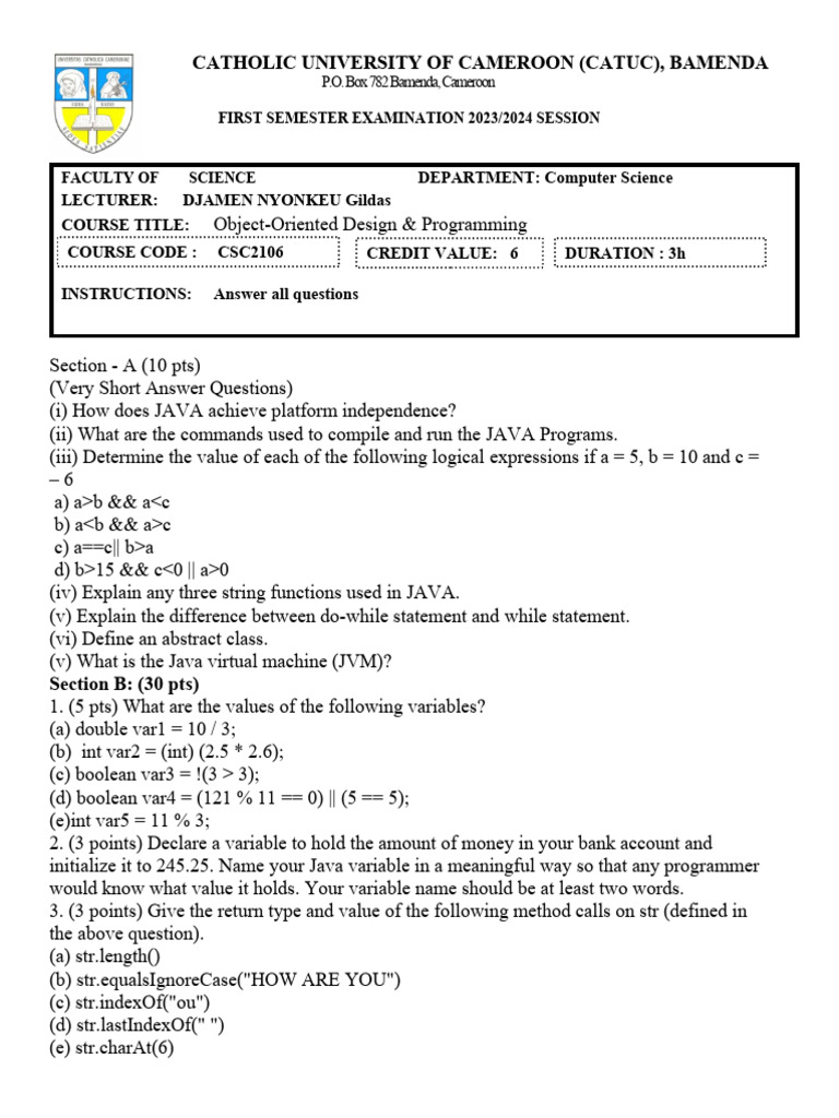 Exam Questions Set 1 CSC2106 Object-Oriented Design & Programming | PDF ... Exam Questions Set 1 CSC2106 Object-Oriented Design & Programming | PDF ...