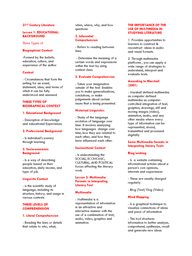 21ST Century Literature | PDF | Multimedia | Reading Comprehension