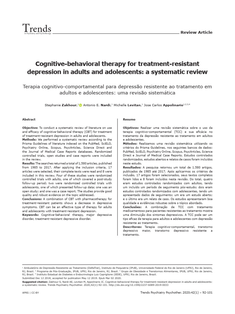 Cognitive-Behavioral Therapy For Treatment-Resistant | PDF | Cognitive Behavioral Therapy ...