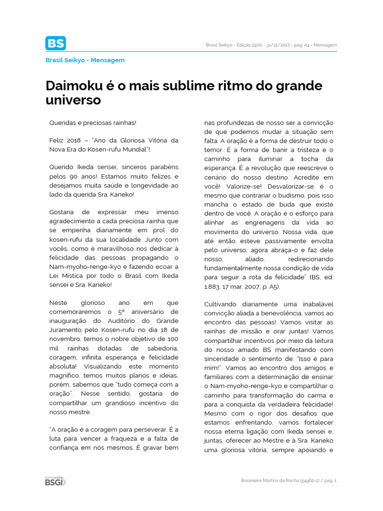 Daimoku e o Mais Sublime Ritmo Do Grande Universo | PDF