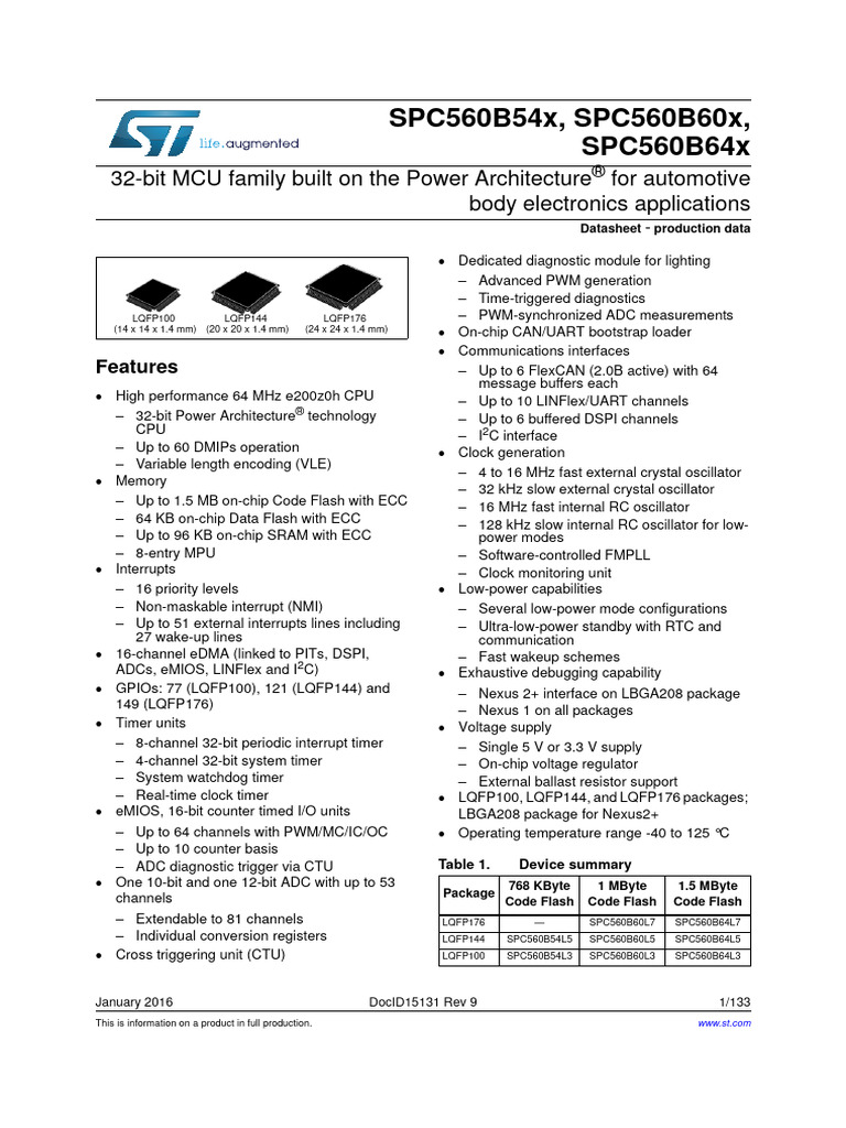 SPC560B MCU Family Datasheet | PDF | Microcontroller | Analog To ...
