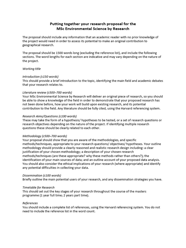 MSC Env Sci Research Proposal Guidance | PDF | Methodology | Knowledge ...