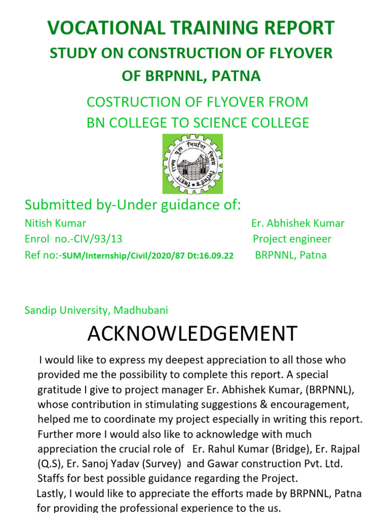 training-report-on-costruction-of-flyover-from-BN COLLEGE-to-SCIENCE COLLEGE-bihar | PDF | Deep ...