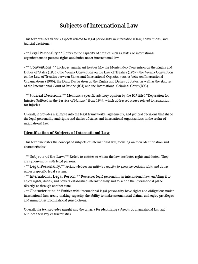 Subjects of International Law | PDF | International Law | State (Polity)