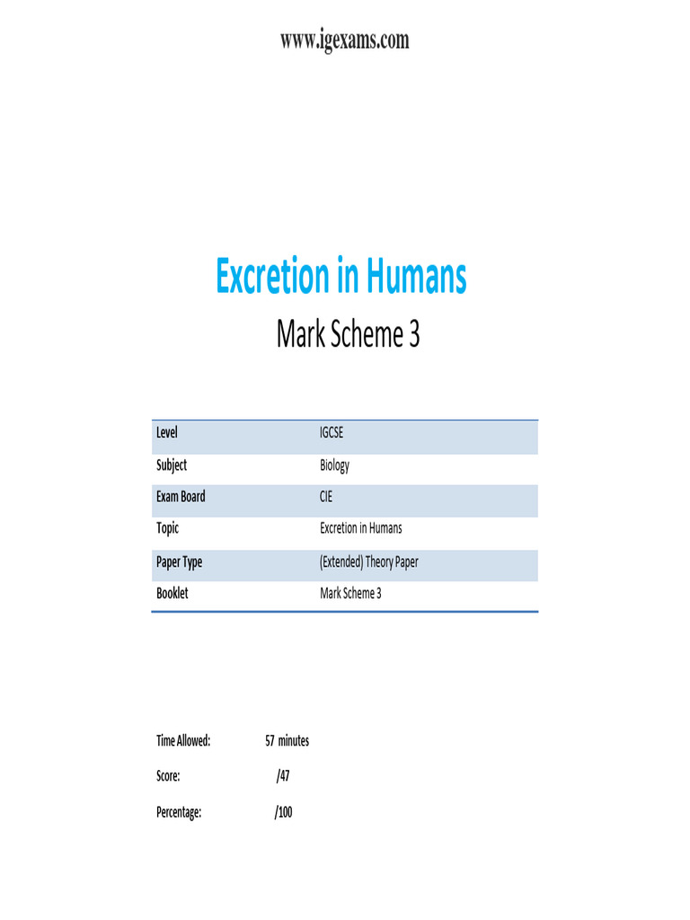 13.3 Excretion in Humans IGCSE CIE Biology Ext Theory MS - L | PDF ...