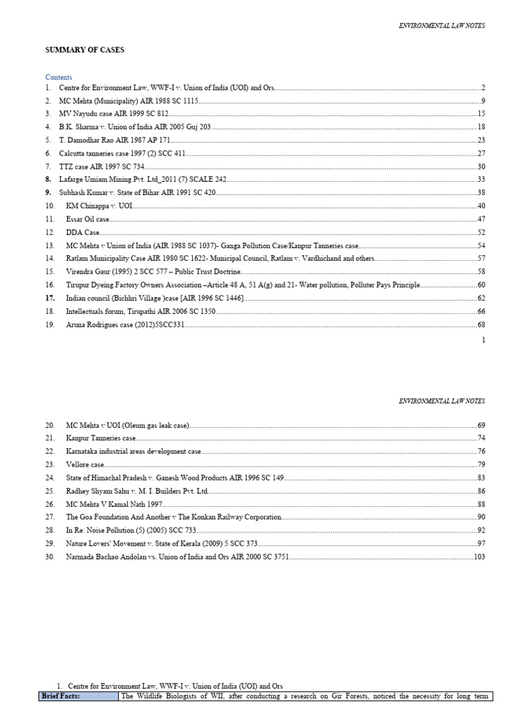 Enviro Case Briefs Compiled | PDF | Conservation Biology | Sewage Treatment