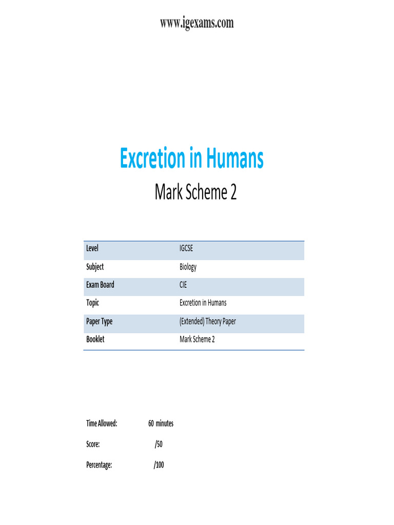13.2 Excretion in Humans IGCSE CIE Biology Ext Theory MS - L | PDF ...