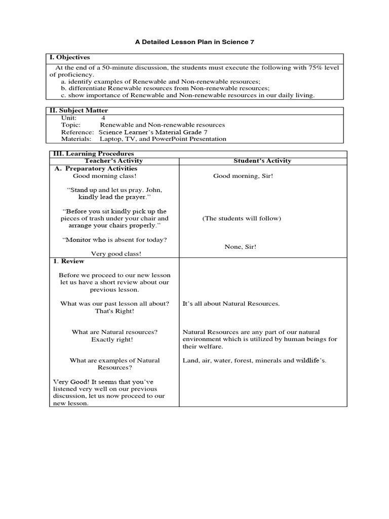 Lesson Plan | PDF | Renewable Resources | Renewable Energy