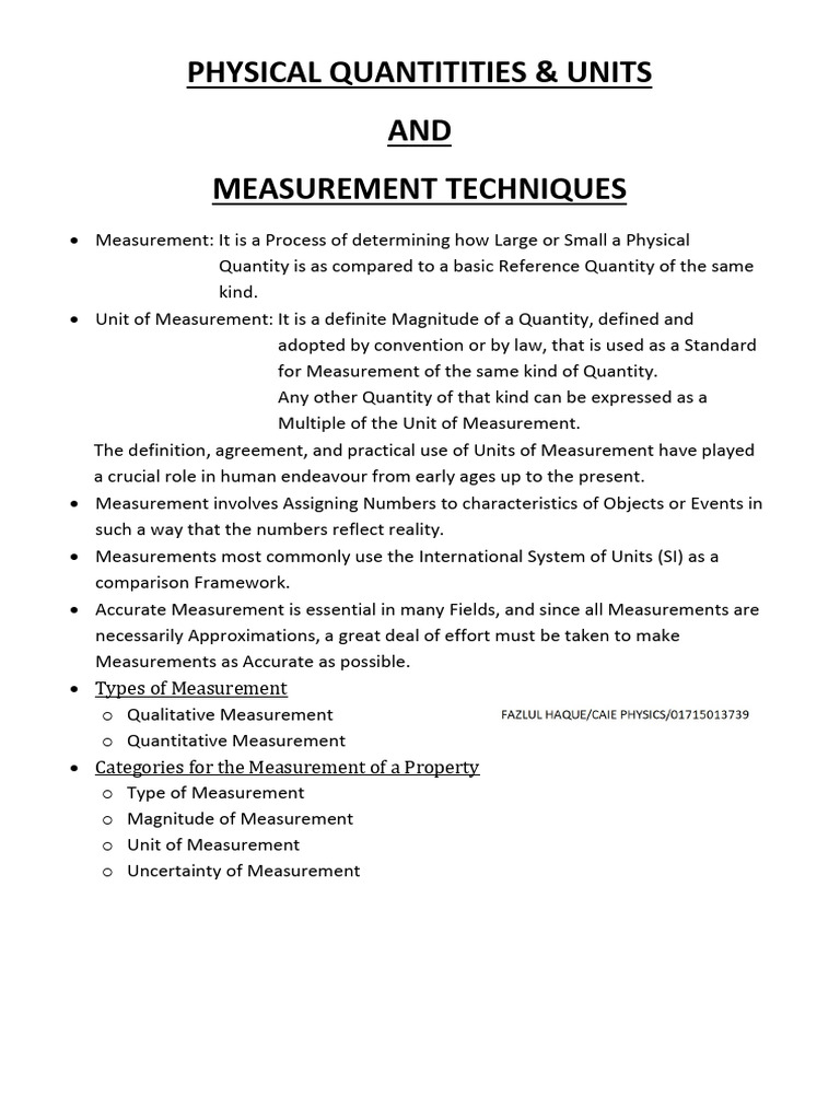 Physical Quantities & Measurements (Home-Made) | PDF | Observational Error | International ...
