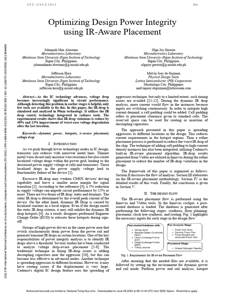 Optimizing Design Power Integrity Using IR-Aware Placement | PDF | Integrated Circuit ...