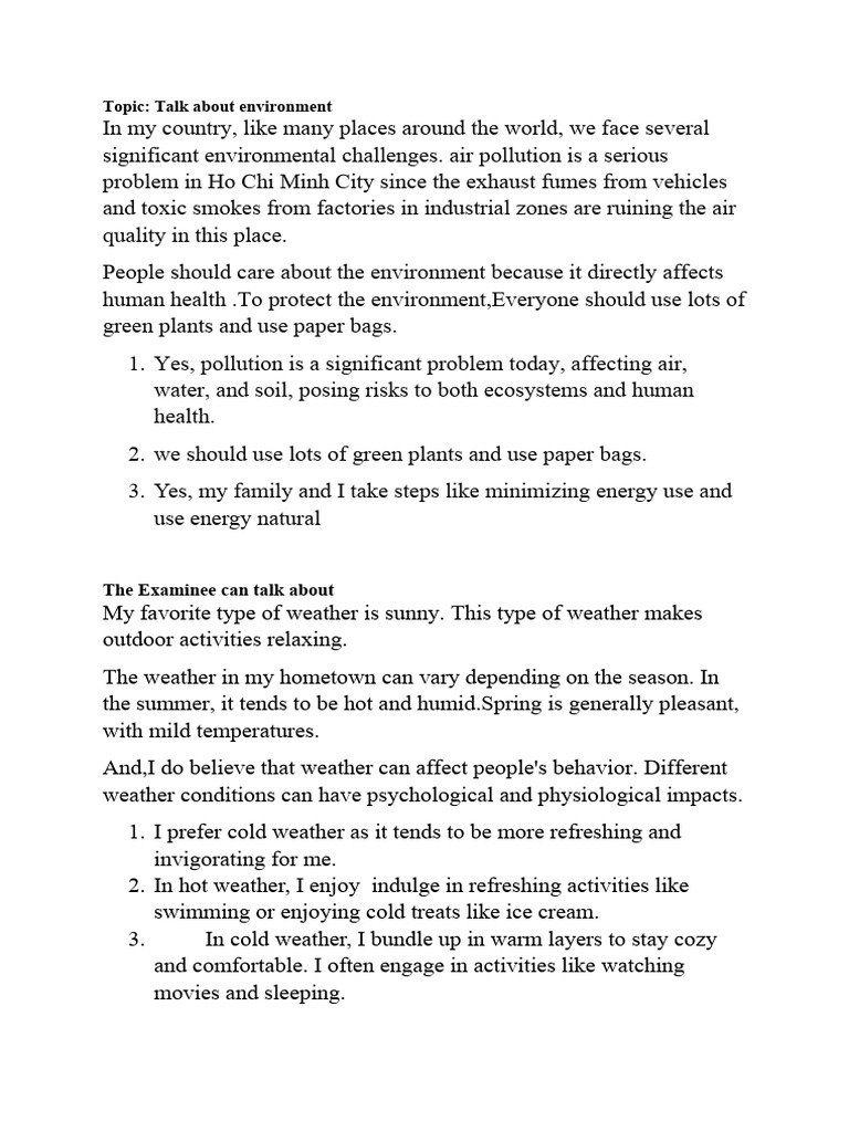 TA Speaking | PDF | Natural Environment | Pollution