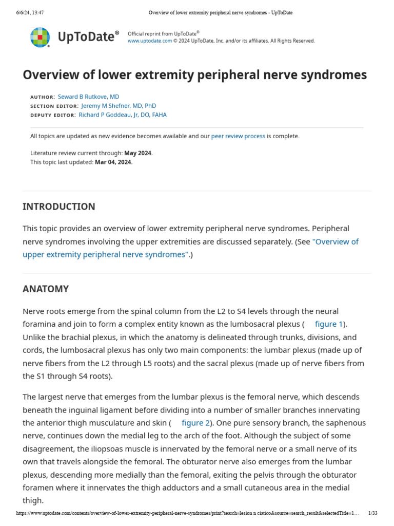 Overview of lower extremity peripheral nerve syndromes - UpToDate ...
