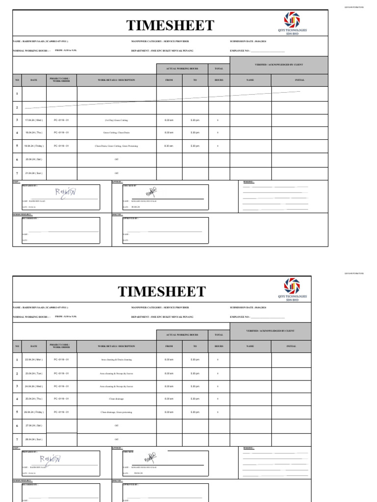 RAHIM SAAD APRIL Time_Sheet_SME_EPC_ Bukit Minyak | Download Free PDF | Applied Psychology ...