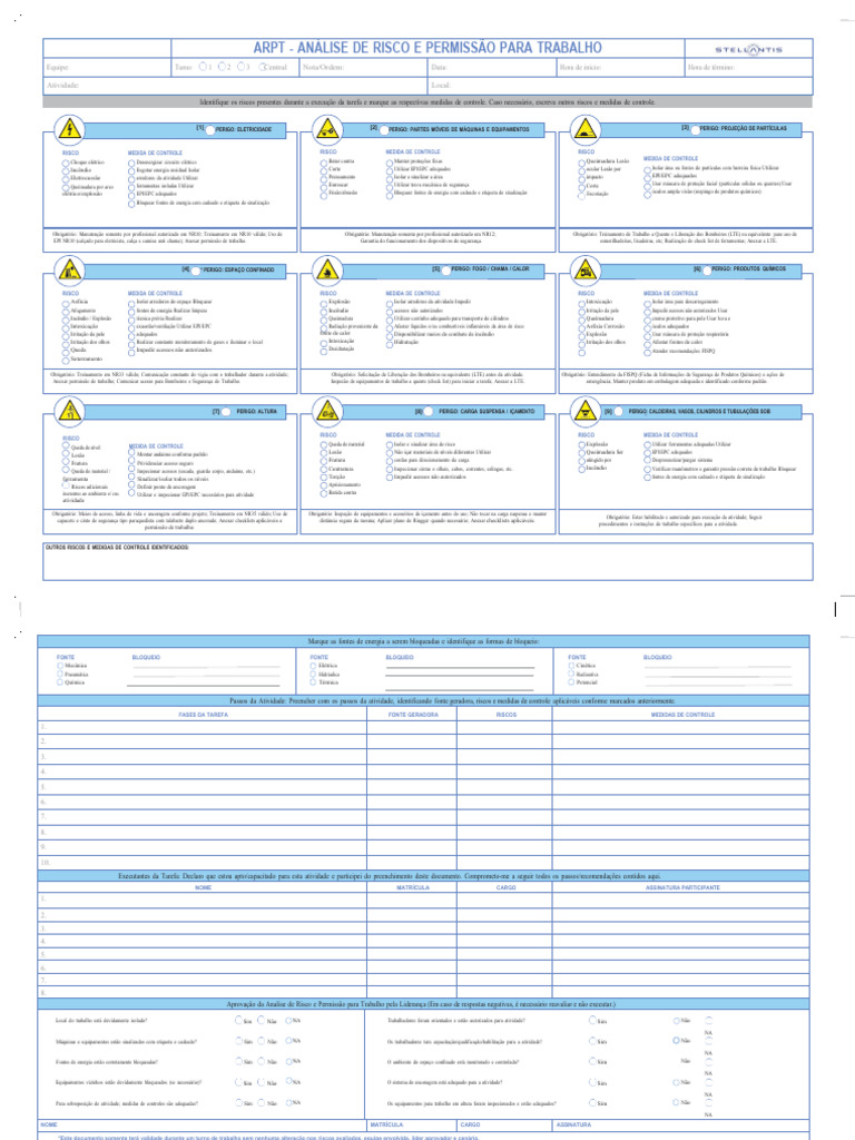 ARPT - Análise de Risco - Permissão - Trabalho | PDF | Calor | Eletricista