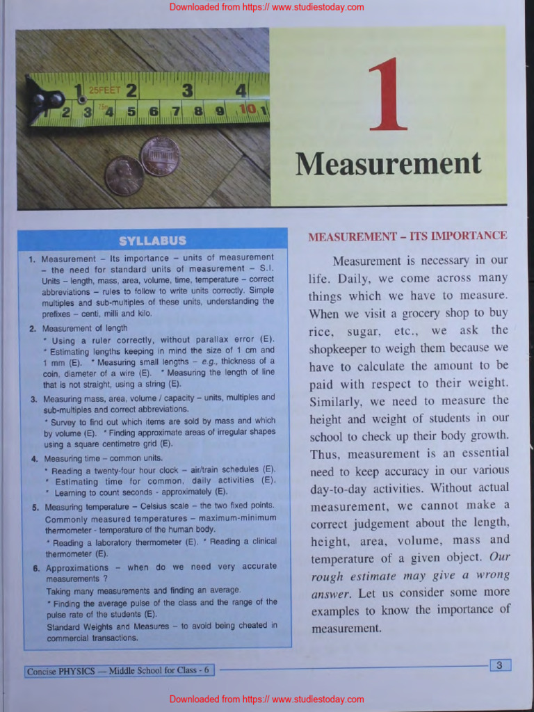 ICSE Class 6 Physics Chapter 1 Measurement | PDF | Wellness