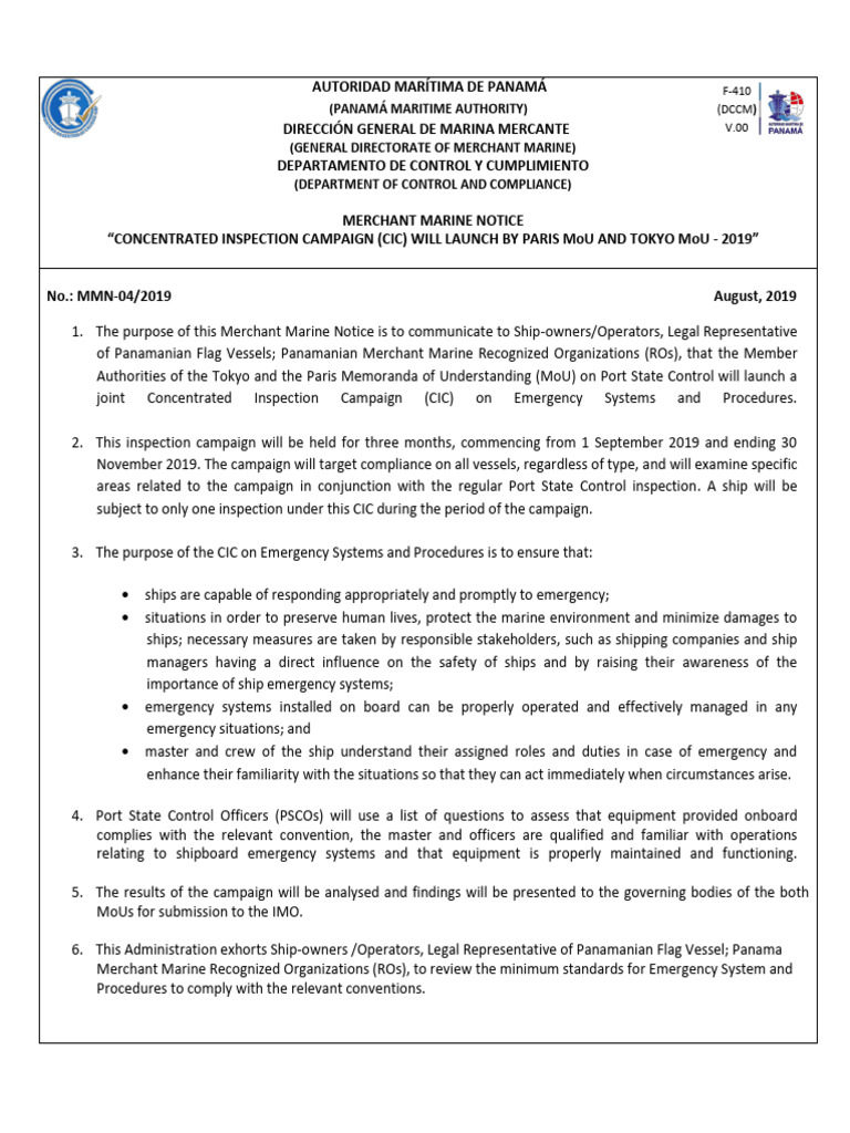 MMN 04 2019 CONCENTRATED INSPECTION CAMPAIGN CIC WILL LAUNCH BY PARIS ...