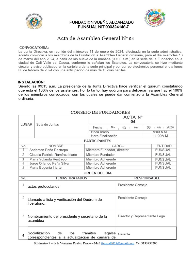 7 ACTA 4 Asamblea General Ordinara 2024 | PDF | Gobierno