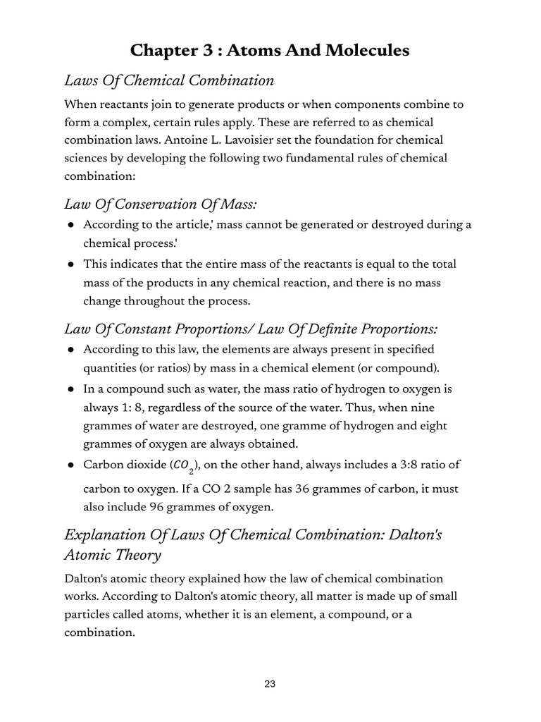 Chapter 3 Science Atoms and Molecules Class 9 | PDF | Ion | Molecules