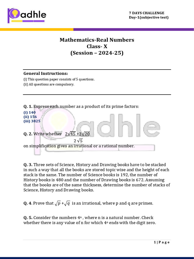 Math-10-D1-SUB. (1.real Numbers) - DAY-1) | PDF