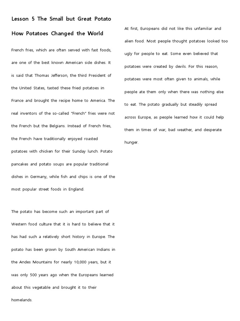 Lesson 5 The Small But Great Potato | PDF | Potato | French Fries