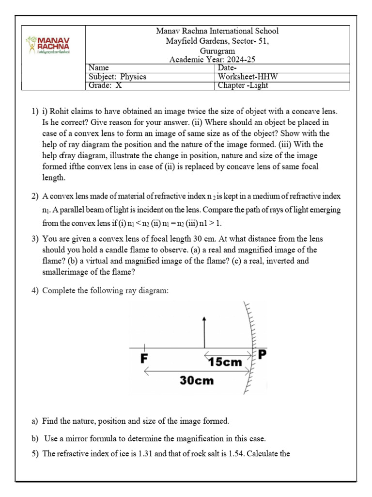 Grade X Physics Worksheet 1 | PDF | Glass Engineering And Science | Electrodynamics