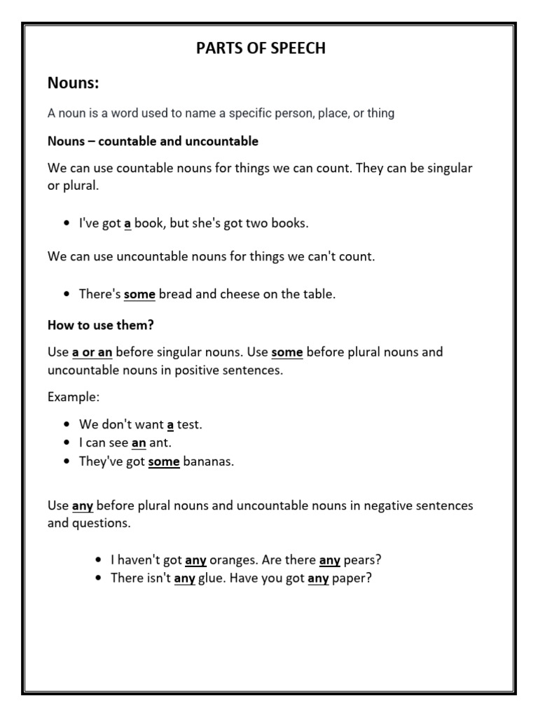 PARTS OF SPEECH- GRADE 4 | Download Free PDF | Noun | Plural